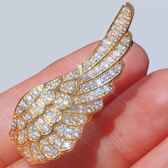 Handcrafted | Jewelry | 3ct 14k Yellow Gold Diamond Angel Wing Ring 55 ...